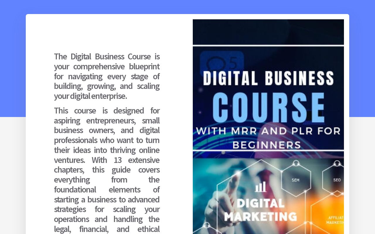 DIGITAL BUSINESS COURSE WITH MRR AND PLR FOR BEGINNERS